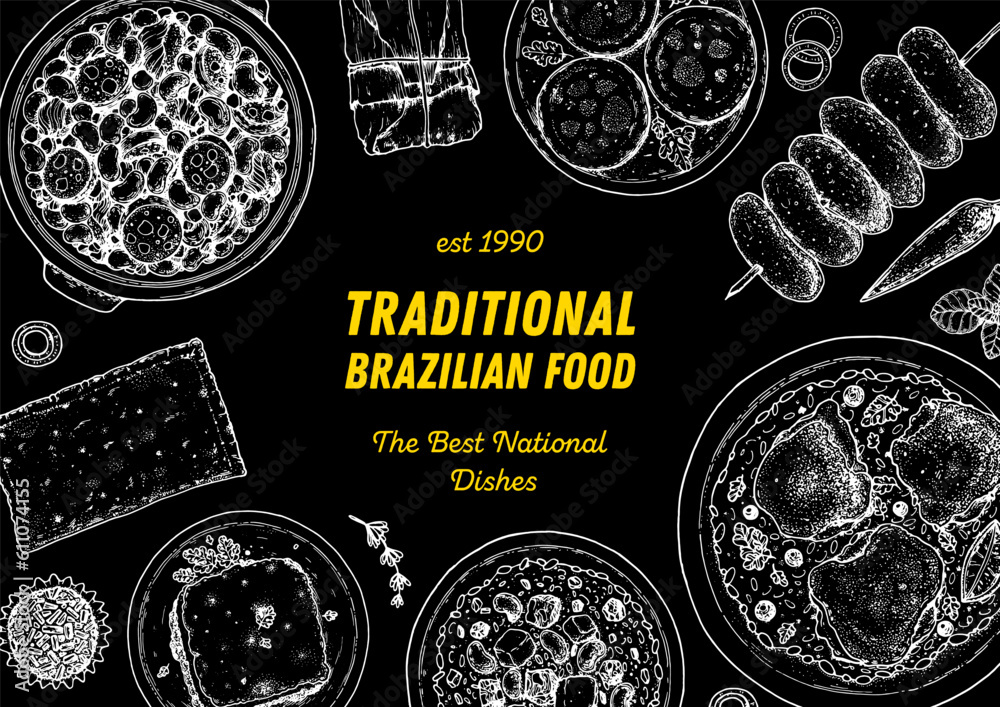 Brazilian food top view vector illustration. Food menu design template ...