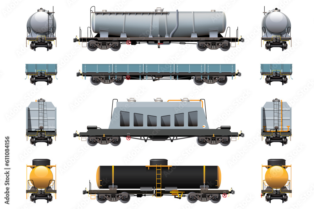 VECTOR EPS10 - various freight car, train cargo wagons,side view front ...
