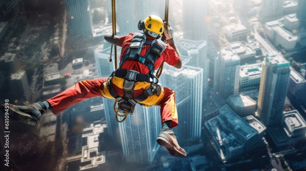 Generative AI construction worker falling from a height of under ...