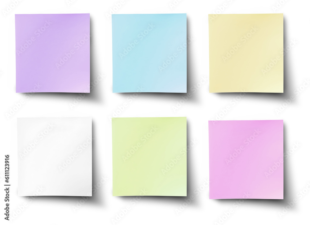 Shaded sticky post-it note paper with shadow . Many assorted different ...