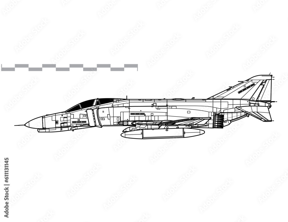 McDonnell Douglas F-4E Phantom II. Vector drawing of multirole tactical ...