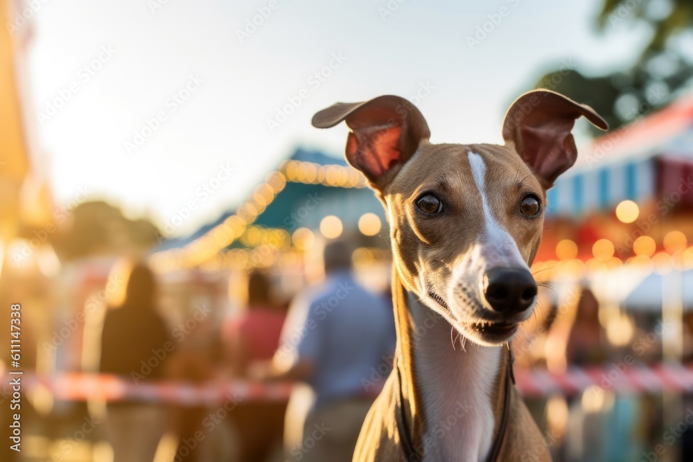 Environmental portrait photography of a smiling greyhound being at a ...