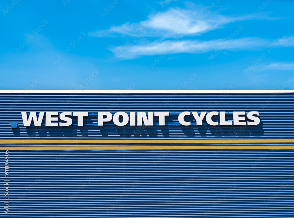 Horizontal side view of a signage on business modern architecture with ...