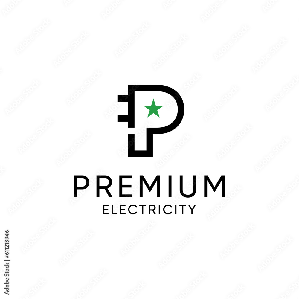 Letter P Electric Plug Logo, Letter P and Plug combination with flat ...