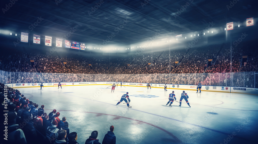 hockey stadium with fans crowd and an empty ice rink. Generative Ai ...