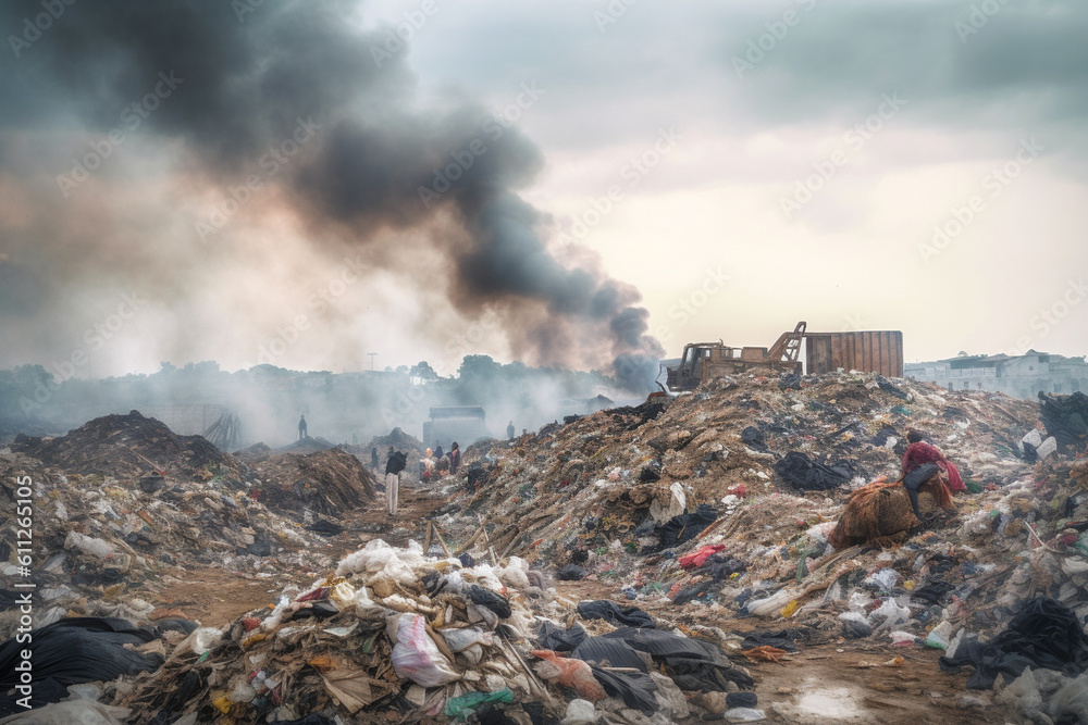 Garbage dump overflowing with waste, Climate change and environmental ...