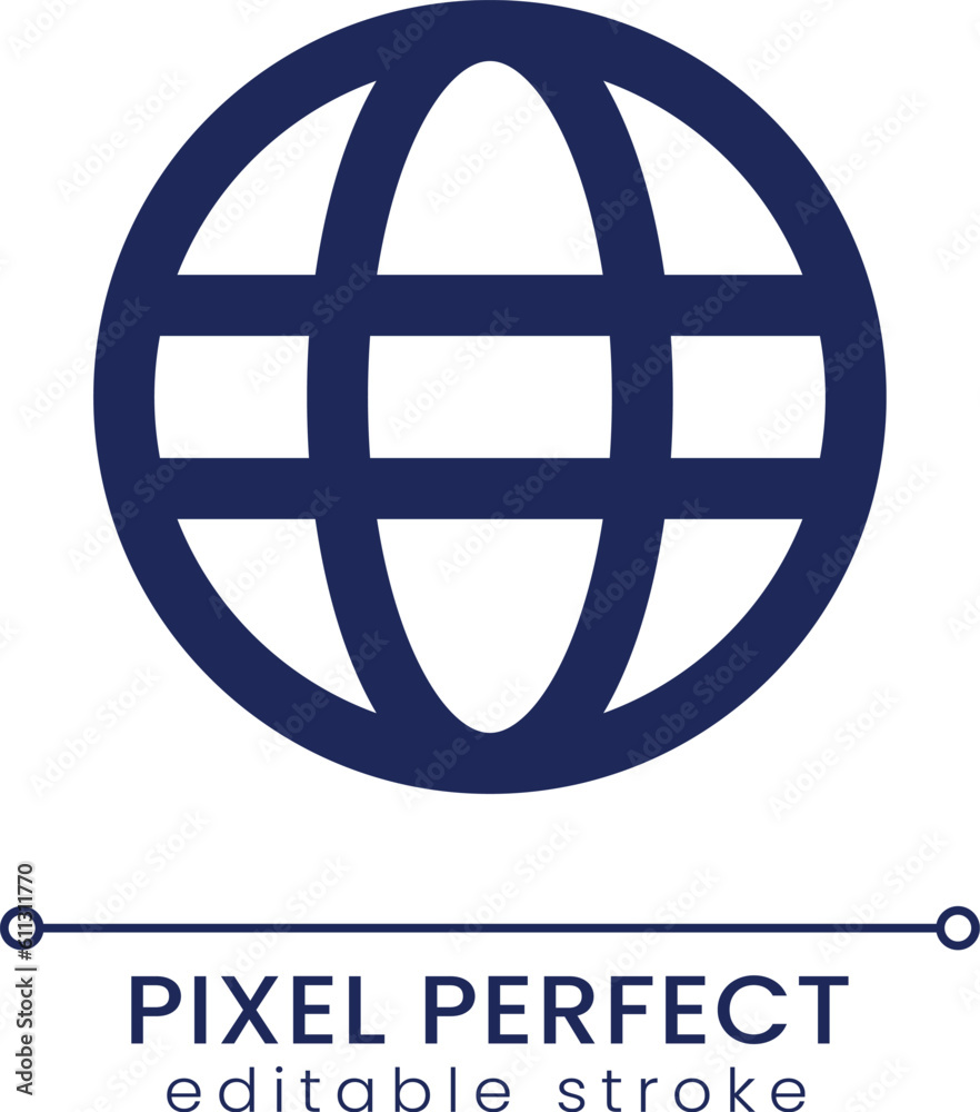 Vetor Globe pixel perfect linear ui icon. Connection to network ...
