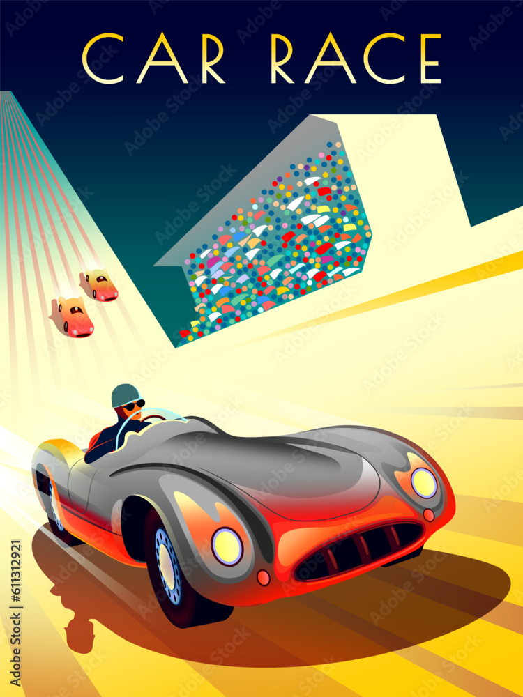 High-speed car on the race track. Handmade drawing vector illustration ...