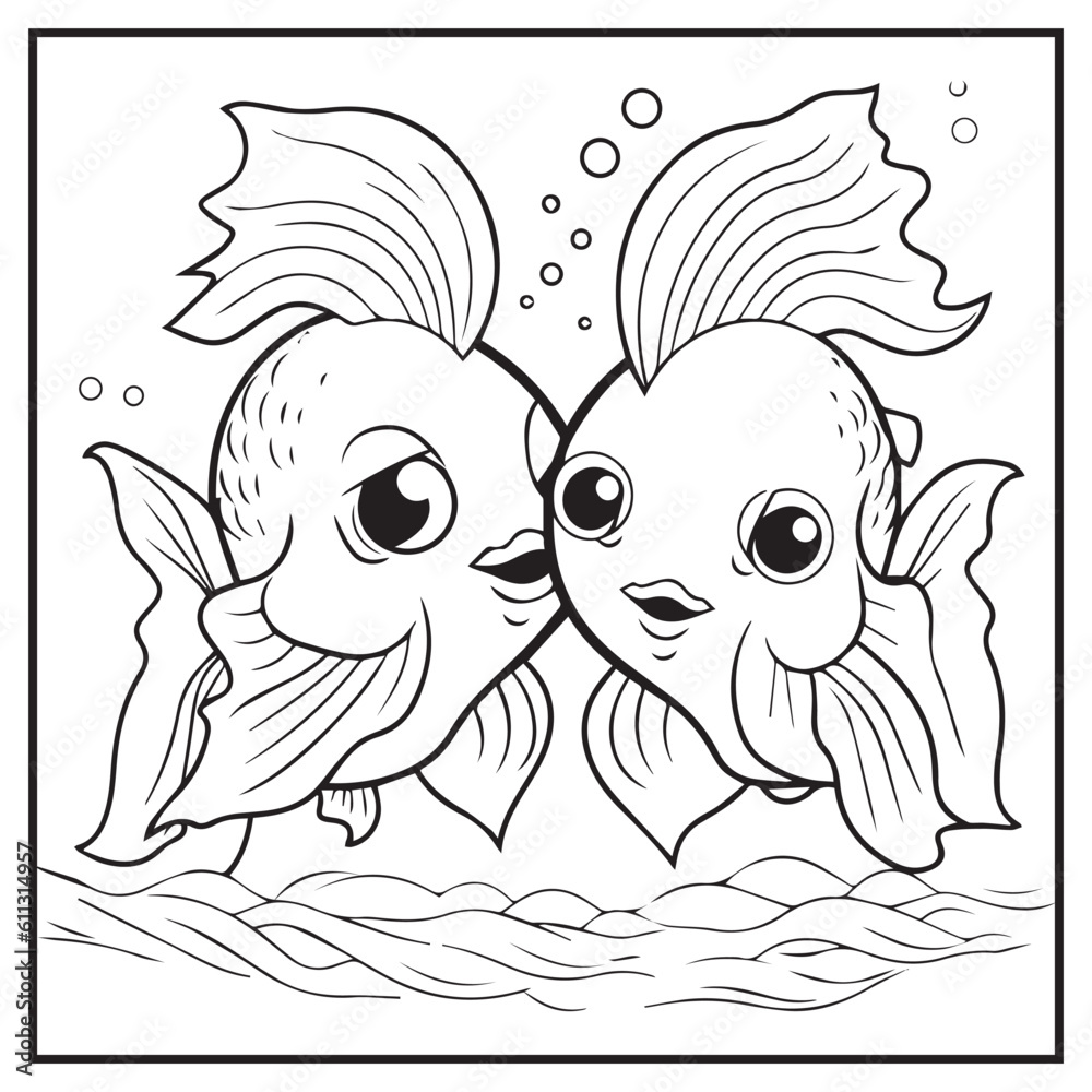 Couple koki Fish Coloring Book Page Cartoon Ilustration Stock Vector ...