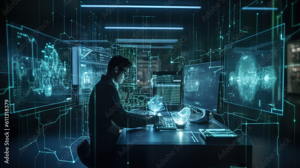 The Futuristic Lab: A Scientist at Work, Enveloped by Computer Screens ...