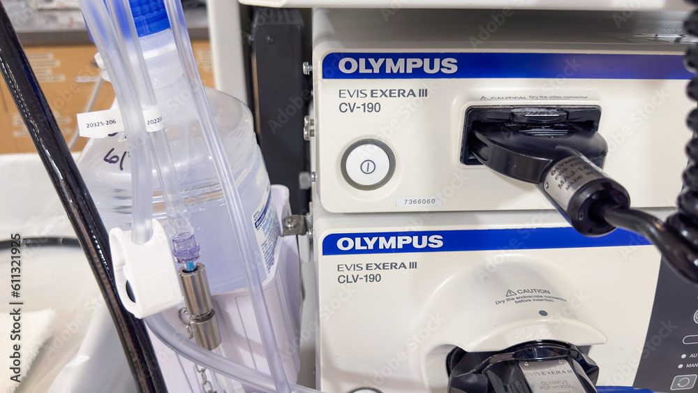 Providence, Rhode Island, USA, June 9, 2023: Olympus surgical ...