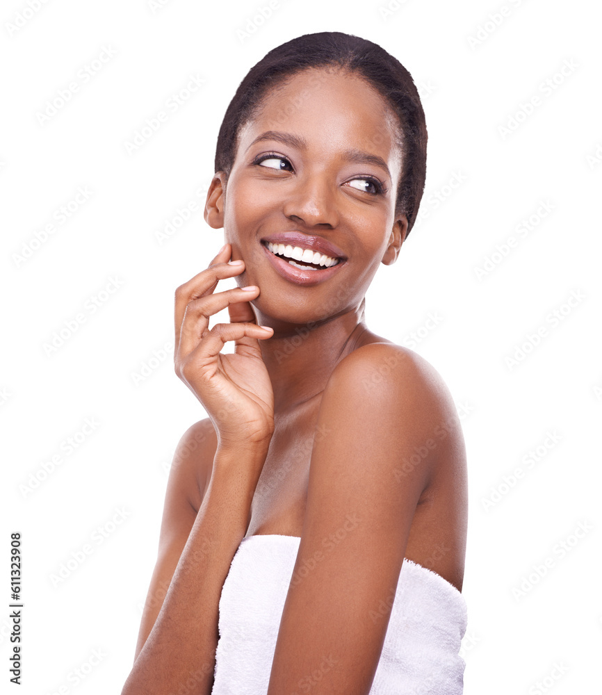 Skincare, beauty and black woman with natural face routine for health ...