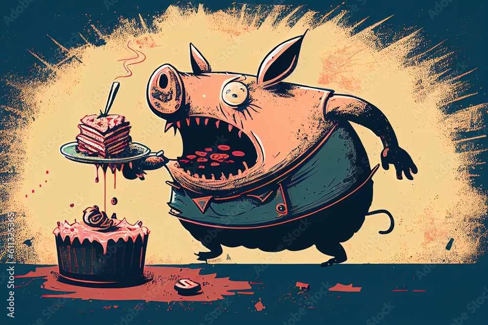 Greedy Pig Eating Lots of Food and Gorging and Over Indulging Looking ...