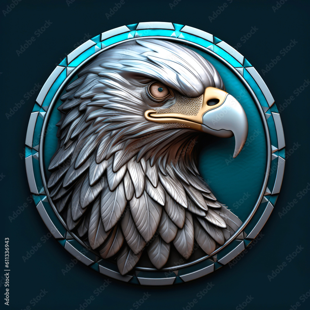 Eagle, silver metal game emblem, cyberpunk style game badges on ...