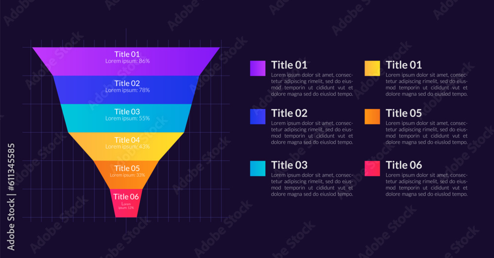 Website conversion infographic funnel chart design template for dark ...