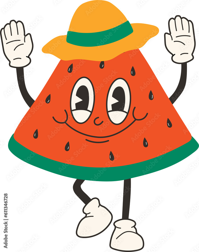 Cute happy funny watermelon 30s cartoon mascot character 40s, 50s, 60s ...
