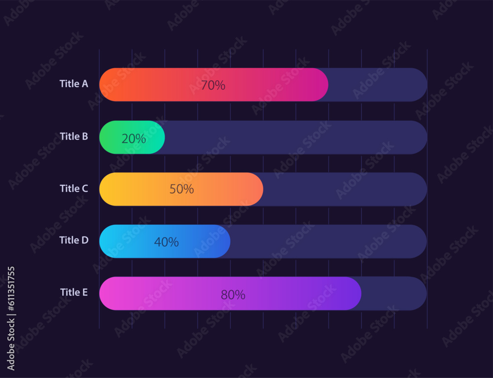Rectangular percentage infographic chart design template for dark theme ...