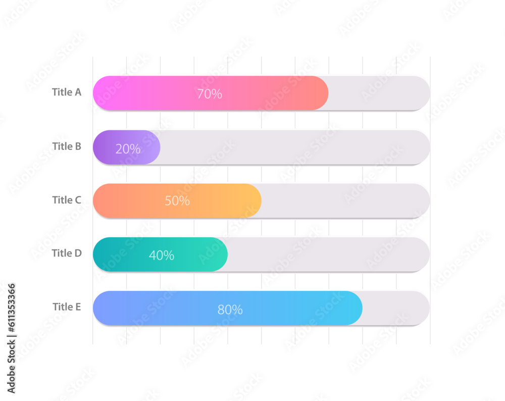 Rectangular percentage infographic chart design template. Five units ...