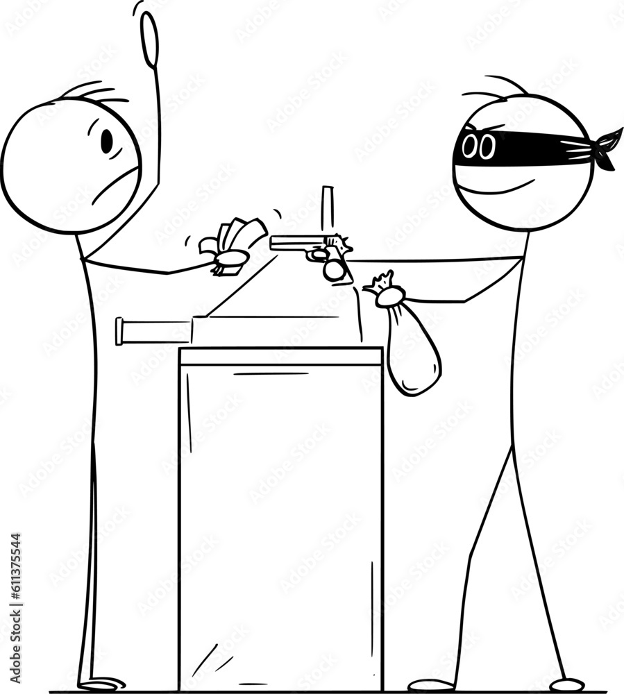 Armed Shop Robbery, Vector Cartoon Stick Figure Illustration Stock ...
