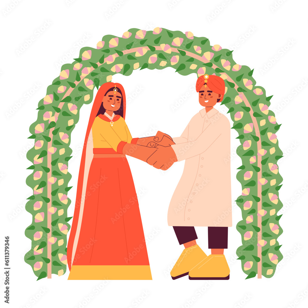 Hindu wedding flat concept vector spot illustration. Indian groom and ...