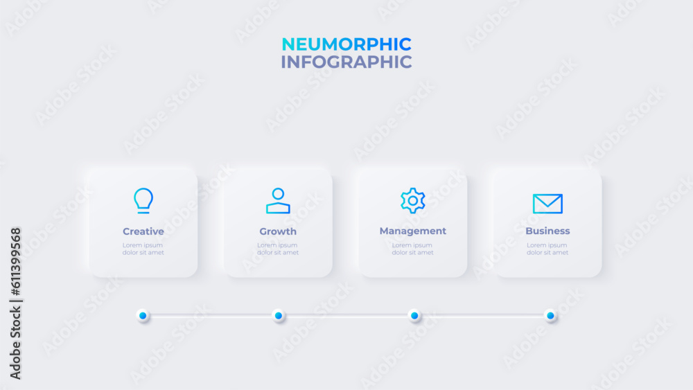Neumorphic timeline infographic. Skeuomorph concept with 4 options ...