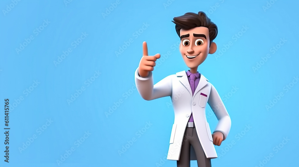Cartoon character man physician doctor pointing with his hand. Light ...