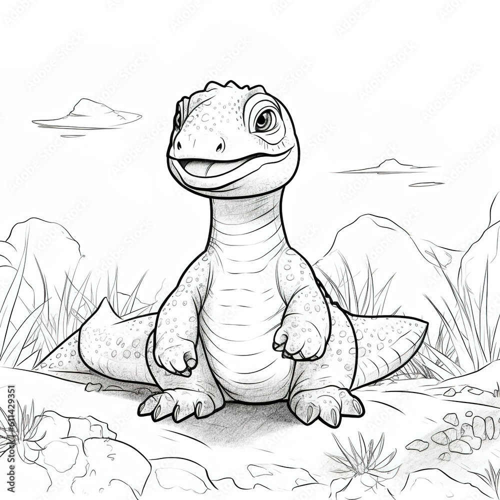 Coloring Page of a Tiny Dinosaur for Kids. No colour. Drawing Stock ...