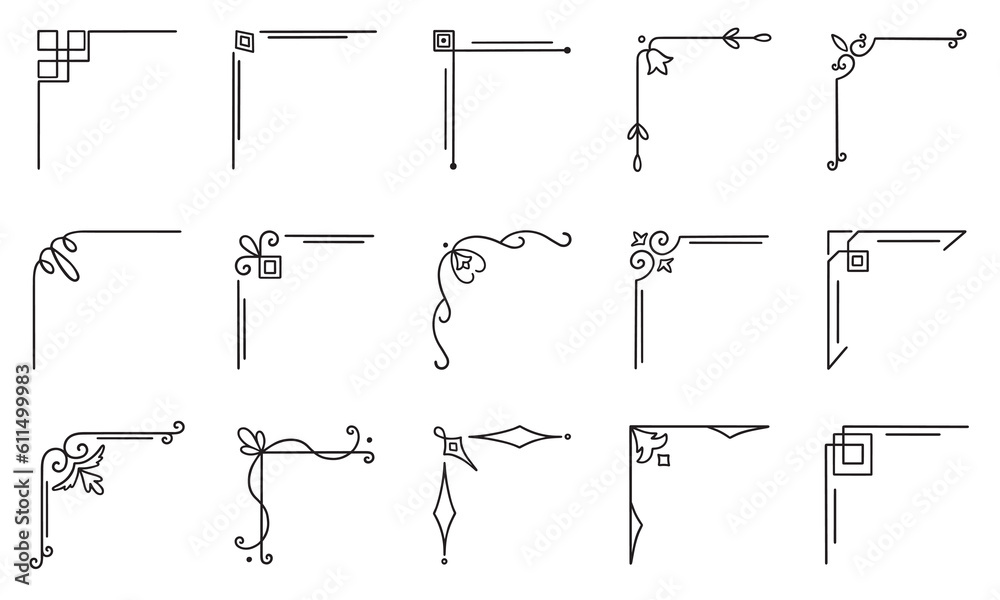 Decorative corner frames doodle set. Vintage decorative angle border ...