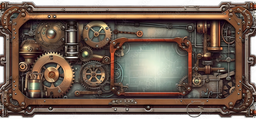 rectangular frame in steampunk style with a white background. Ornate ...