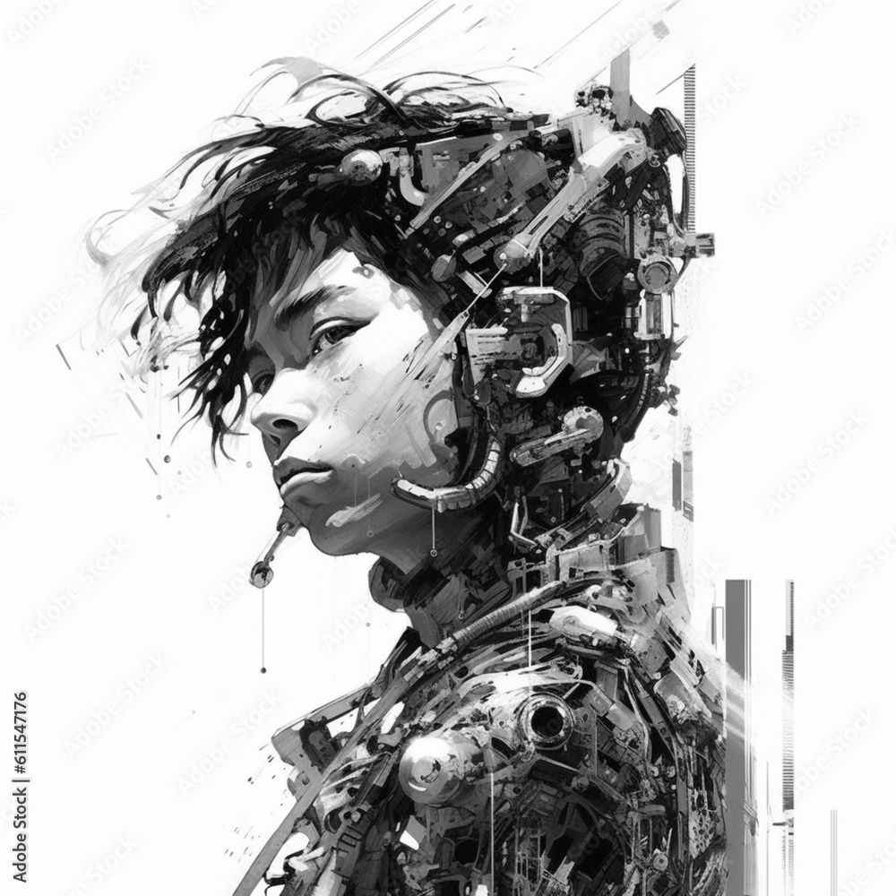 an amazing style of surreal manga illustration of cyberpunk, futuristic ...