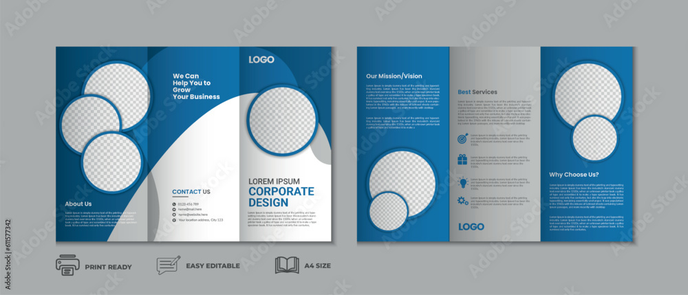 Trifold brochure template, three fold cover page, three fold brochure ...