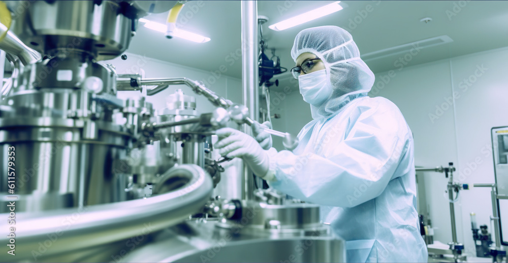 Biotechnology production facility, pharma. Clean production room with ...