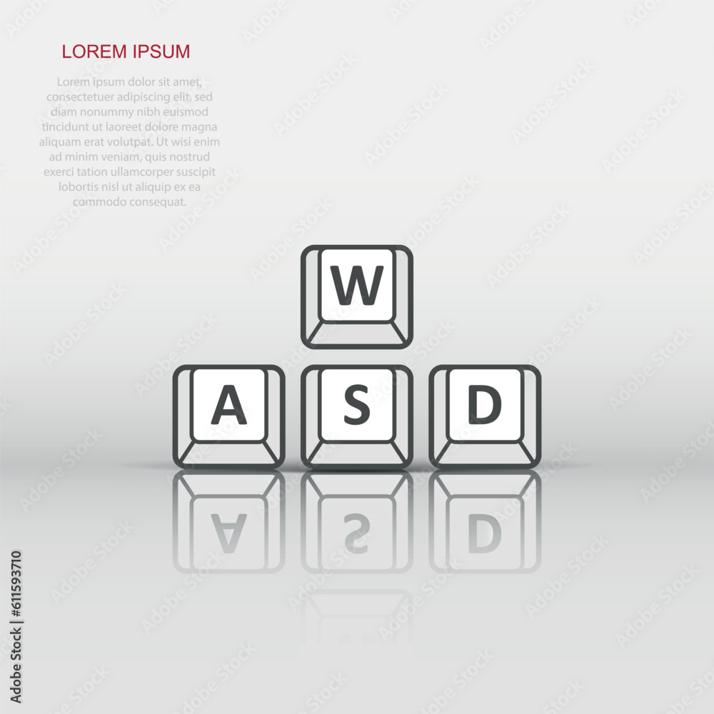 Wasd button icon in flat style. Keyboard vector illustration on white ...