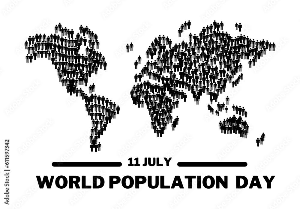 World Population Day Illustration With People Forming World Map. black ...