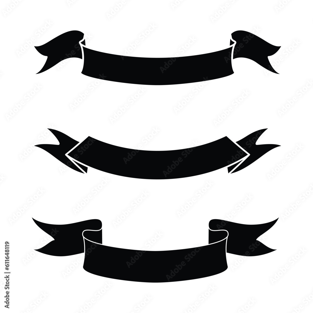 Set of Black Ribbon Banners, Vintage Label Collection, Blank Banner ...