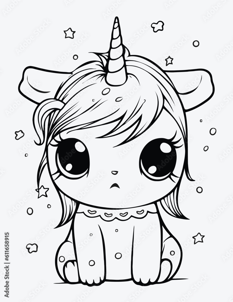 Unicorn coloring page for kids, Cute kawaii unicorn coloring page ...