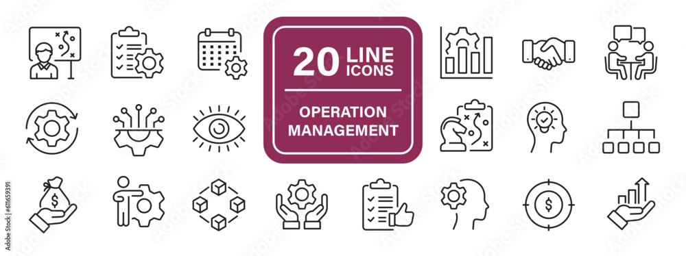 Operation management line icons. Editable stroke. For website marketing ...