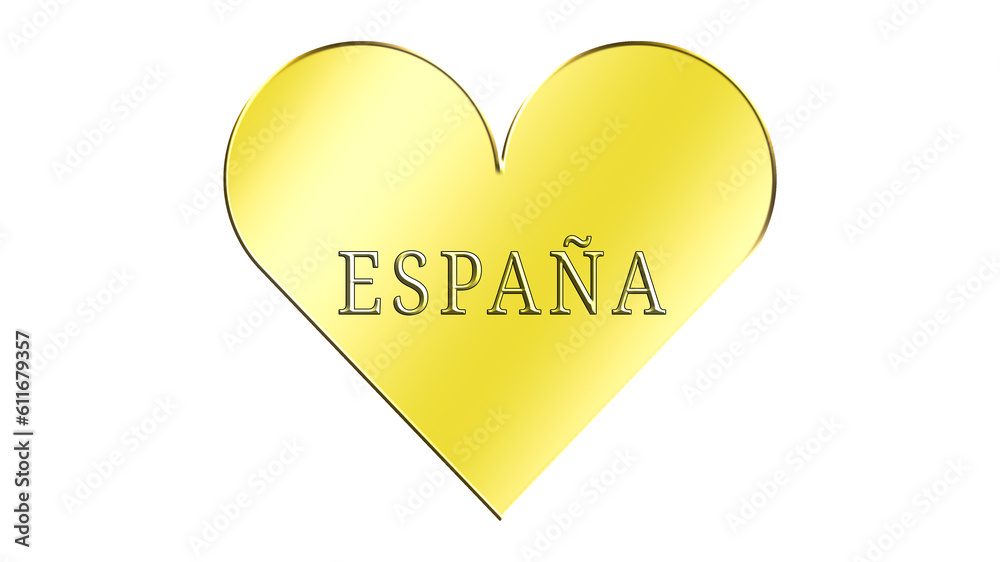 spain and golden heart, 3d graphic illustration on neutral background ...