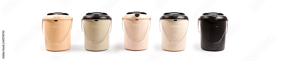 Beige Plastic Waste Bin on White Background. Waste Sorting Solution ...