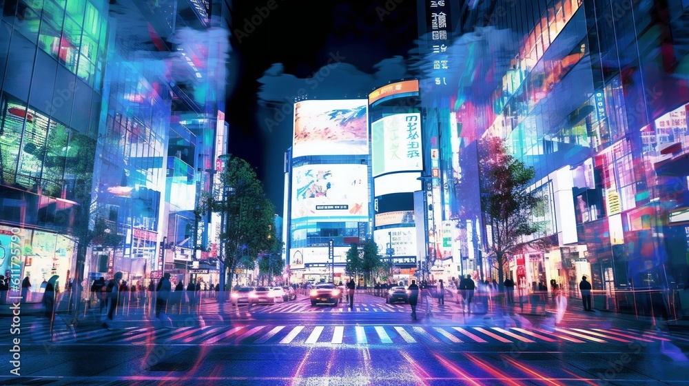 Digital Art High Tech Holographic projection City Exterior Buildings ...