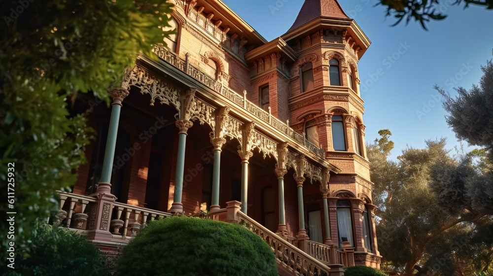 Victoria Mansion with Ornate detailing, Wood and brick, Natural ...