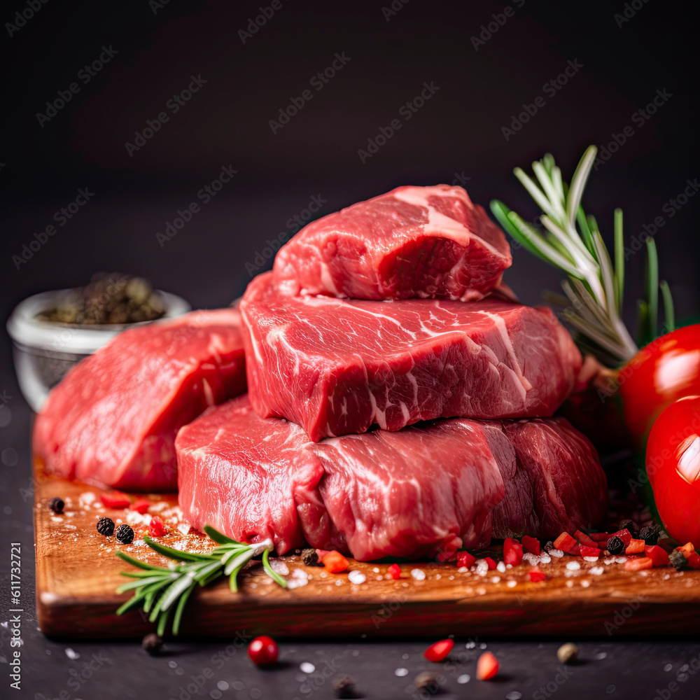 Pile of raw beef portions created with Generative AI technology Stock ...