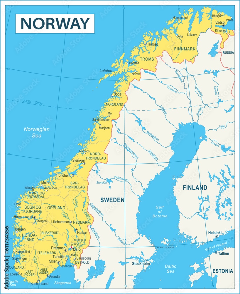 Norway Map - highly detailed vector illustration Stock Vector | Adobe Stock