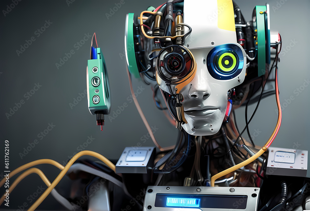 a robot artificial intelligence, cyborg, android, AI, Neural networks ...