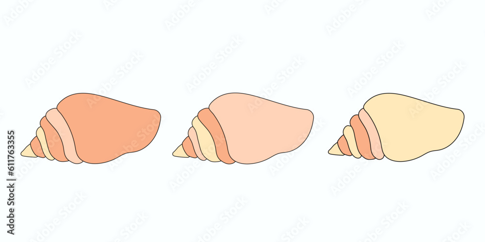 Set of sea shells with dark outline . Beige and yellow clipart .Hand ...