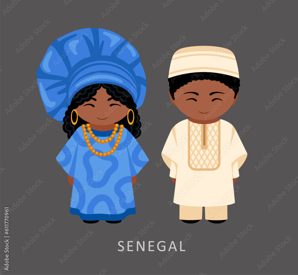 Woman and man in Senegal national costume. Senegalese couple, cartoon ...