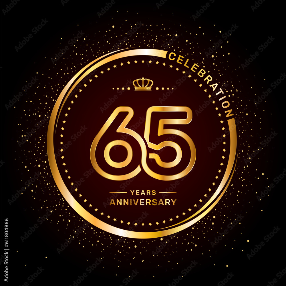 65 year anniversary logo with double line number style and gold color ...