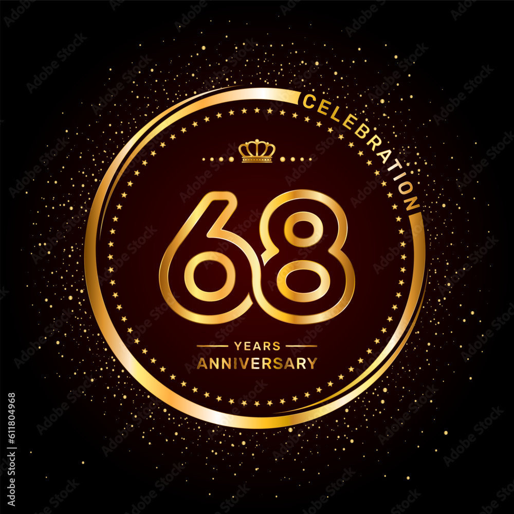 68 year anniversary logo with double line number style and gold color ...