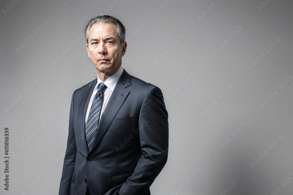 Scowling, arrogant, skeptical middle-aged man in professional business ...