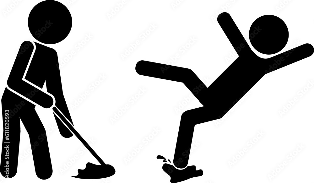 Isolated illustration of stickman moping floor and man falling ...
